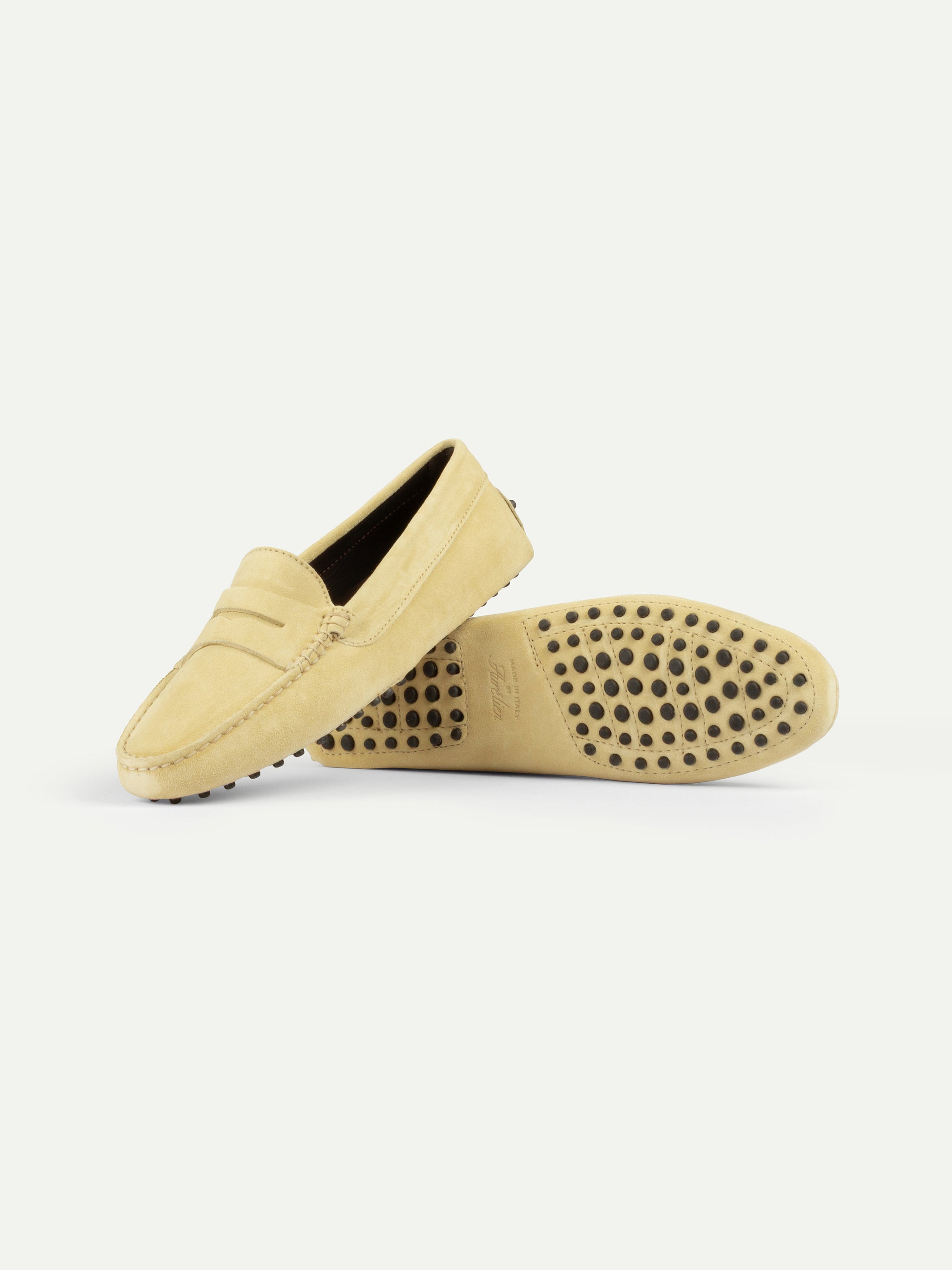 Light Yellow Suede Penny Driving Shoes | Aurélien