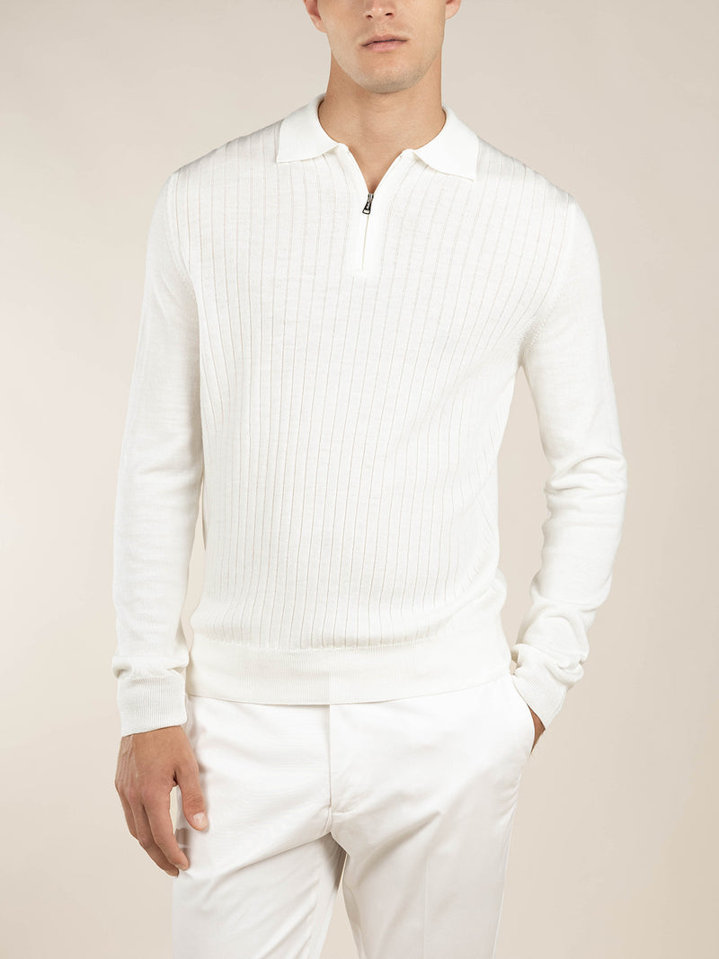 Aurélien | Cashwool Ribbed Zipper Polo Ivory