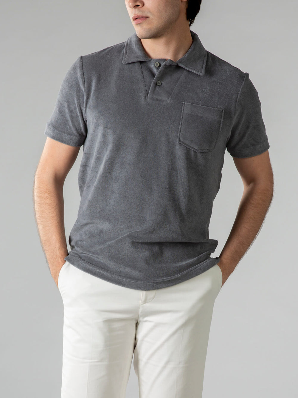 Aurélien | Dark Grey Terry Towelling Polo Shirt