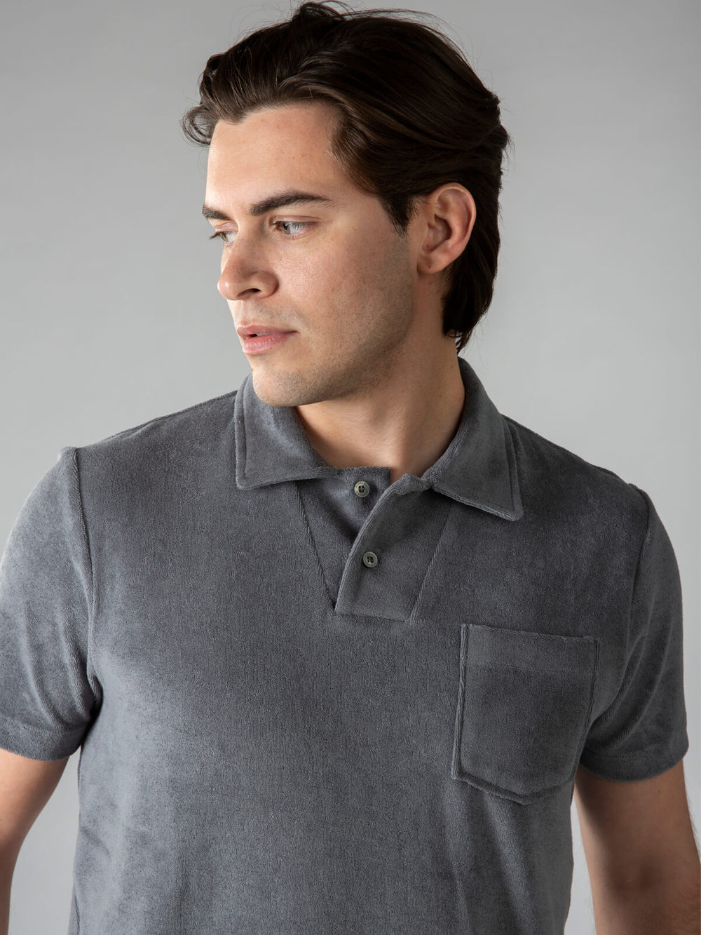 Aurélien | Dark Grey Terry Towelling Polo Shirt
