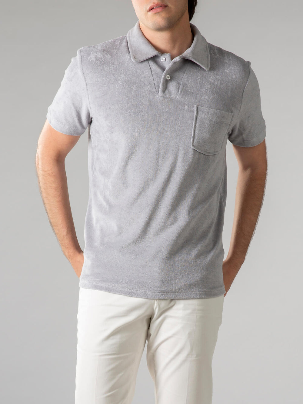 Aurélien | Light Grey Terry Towelling Polo Shirt