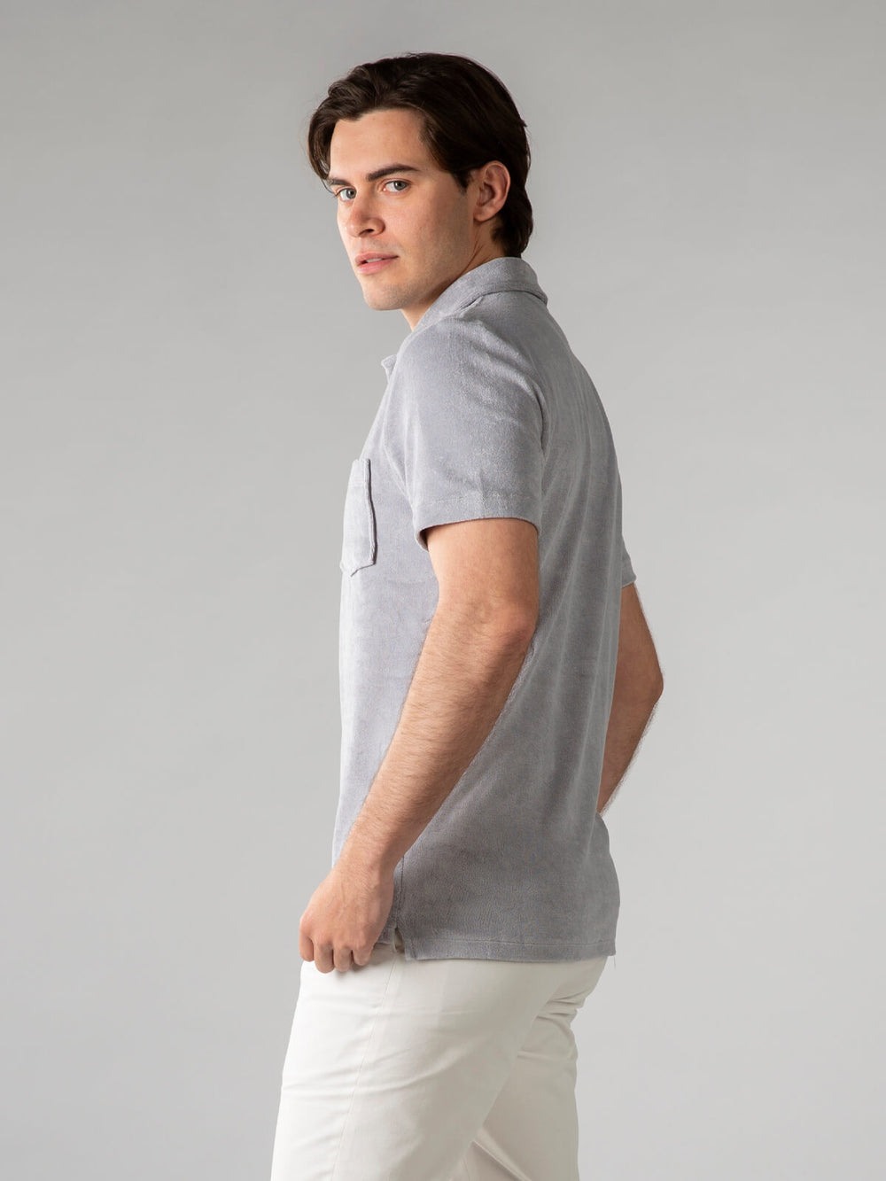Aurélien | Light Grey Terry Towelling Polo Shirt